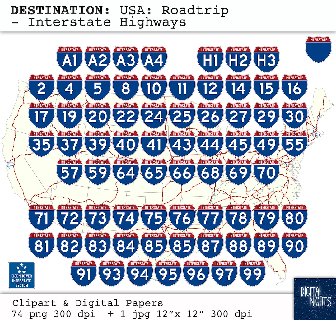 Interstate Highway Signs Clipart: USA Road Trip (digital Download) - Etsy