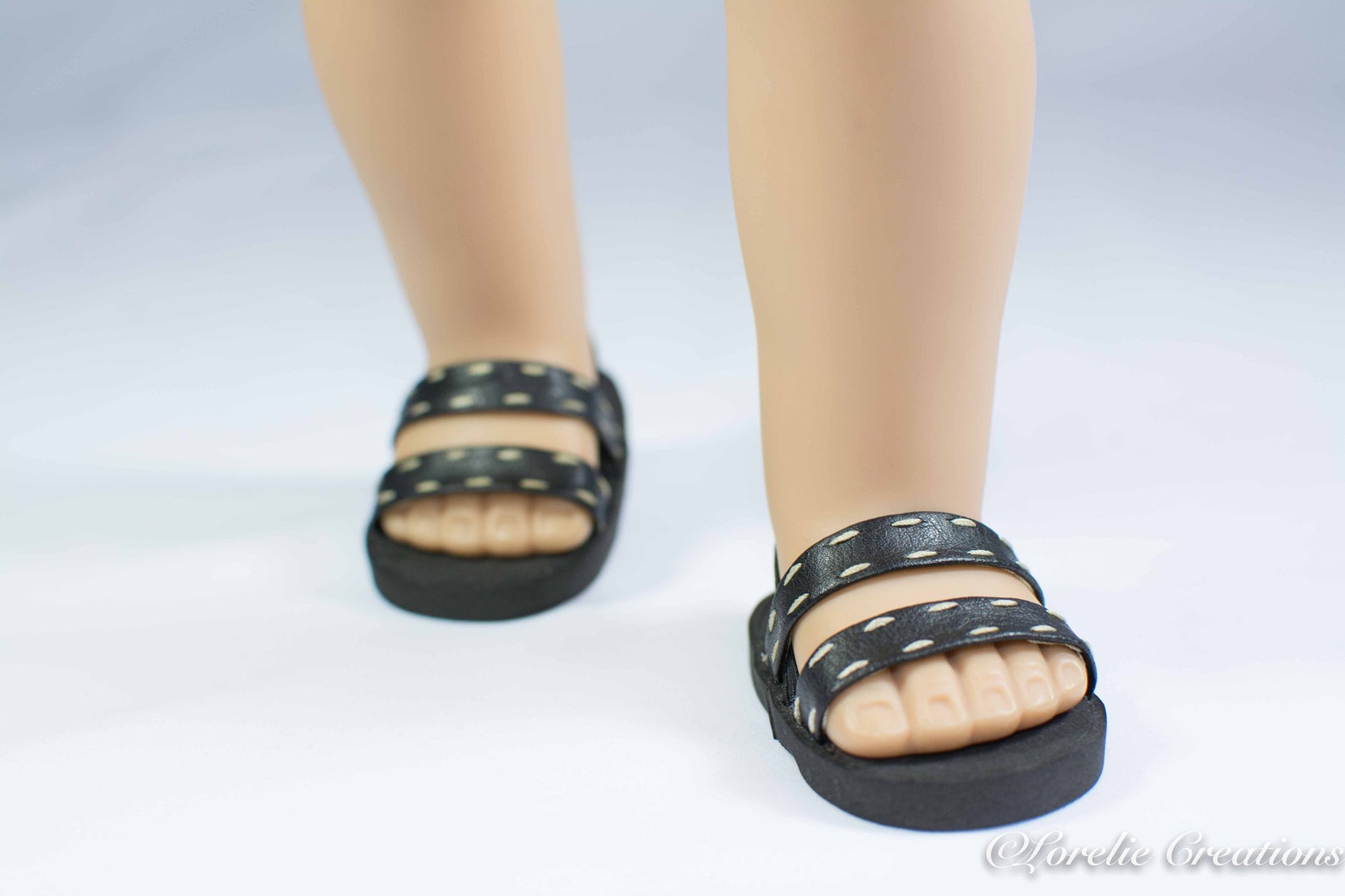 18 Inch Doll SANDALS SHOES Flip Flops in Black Faux Leather With Double ...