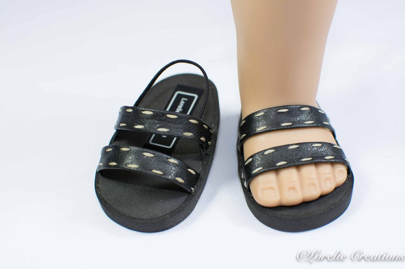 18 Inch Doll SANDALS SHOES Flip Flops in Black Faux Leather With Double ...