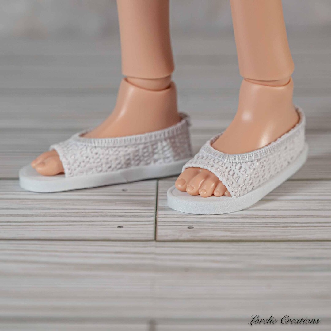 Smart Doll SHOES Peeptoe Flats Sandals in WHITE Lacy Look Material for ...