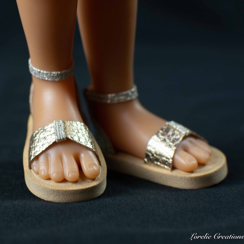 SIBLIES Ruby Red Fashion Doll Shoes SANDALS in GOLD Metallic Faux ...
