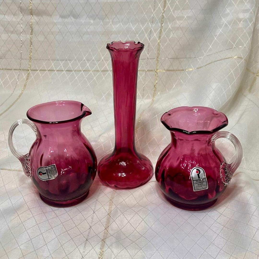 Pilgrim Cranberry Glass VTG Set, Small Pitcher Vase & Creamer Cranberry ...