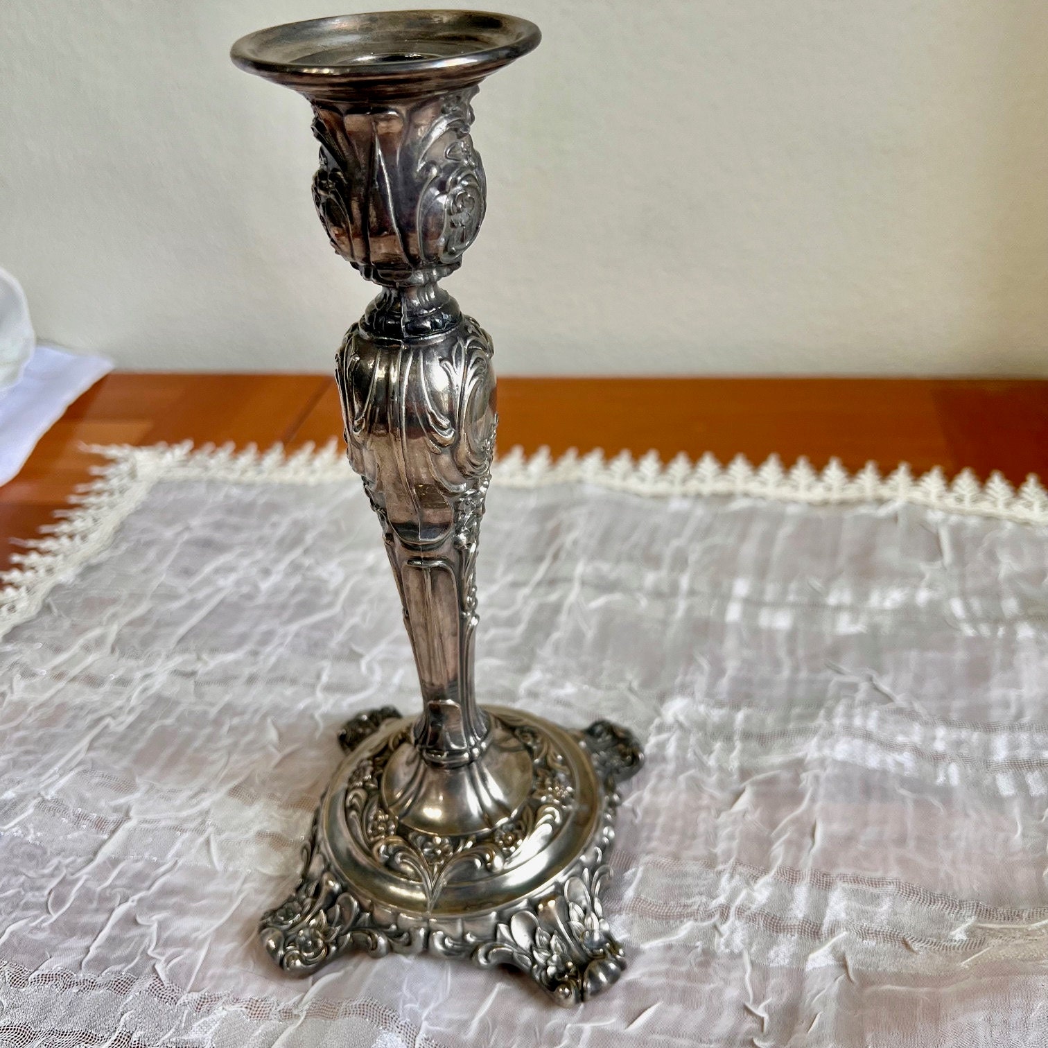 Vintage WM ROGERS and SON Silver Plate Candlestick, Victoria Rose ...