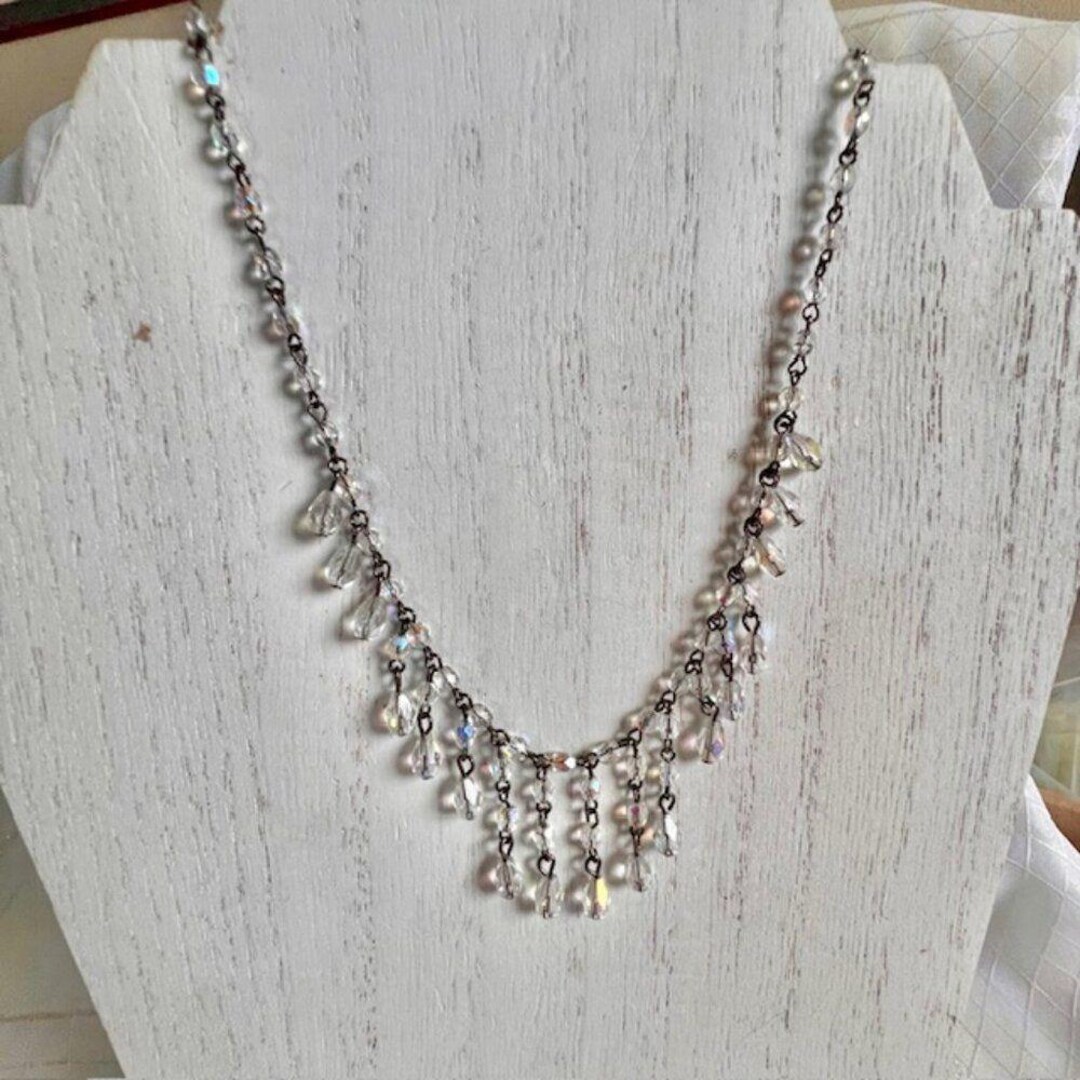 Vintage Crystal Glass Necklace, Vintage Jewelry, 14-inch Choker ...