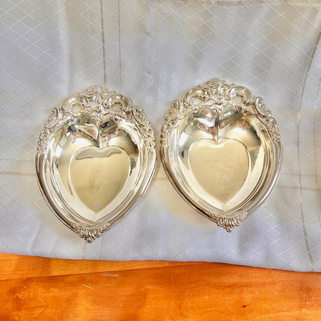 Godfinger Silver Plate Baroque Heart Candy Dish, 2 Vintage Heart Dishes ...