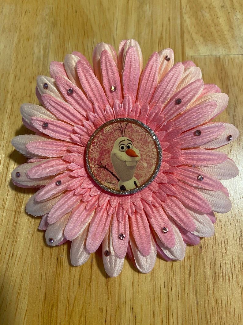 Frozen Olaf Pink Silk Flower With Swarovski Elements Hair Clip - Etsy