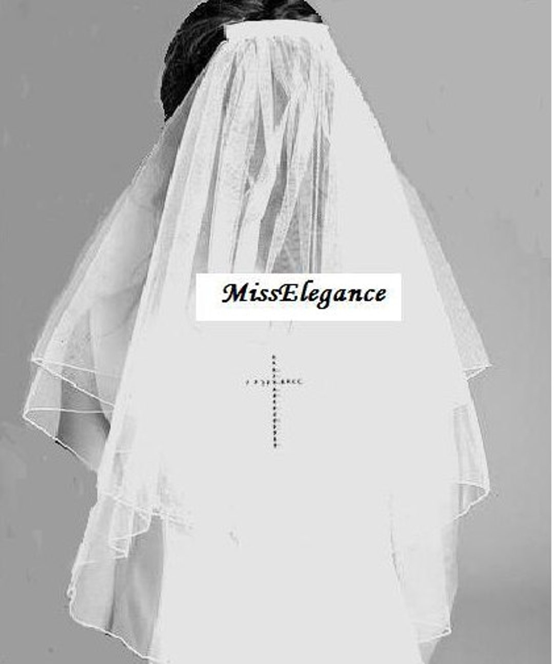 Holy Communion Veil Single Line Diamonte Cross & Detachable Comb,loops ...