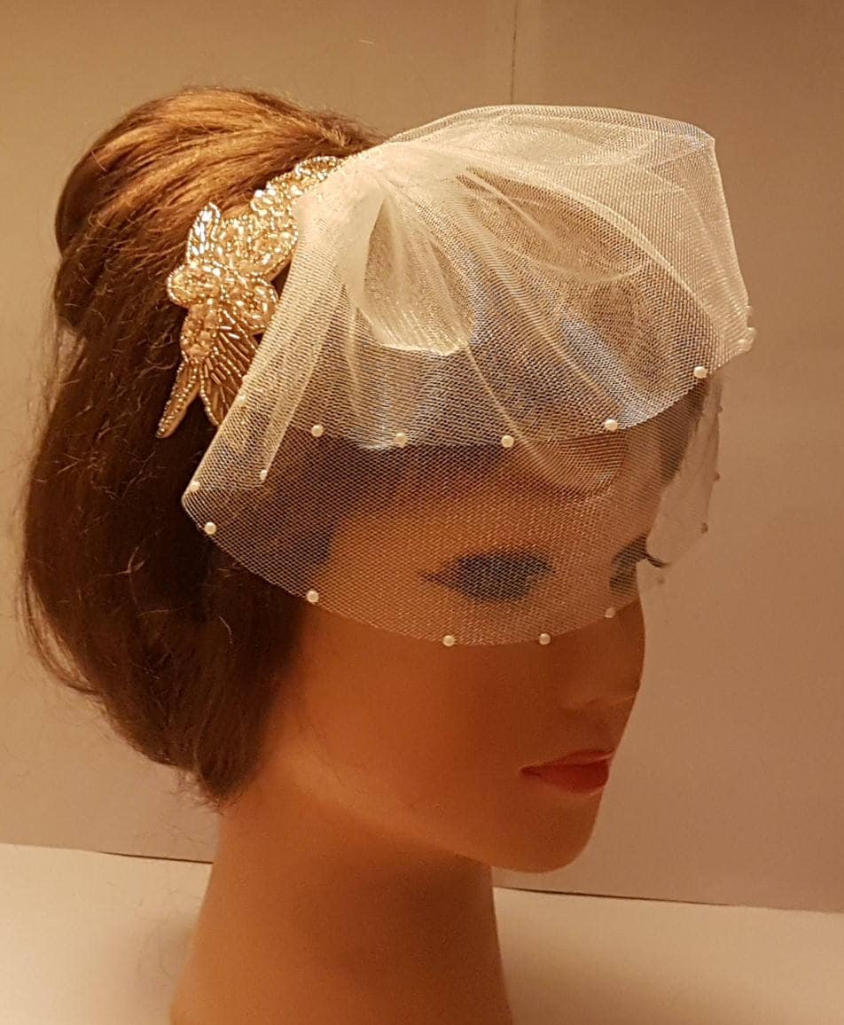 Mini Veil Bridal Headpiece Rose Gold Headband Blusher | Etsy