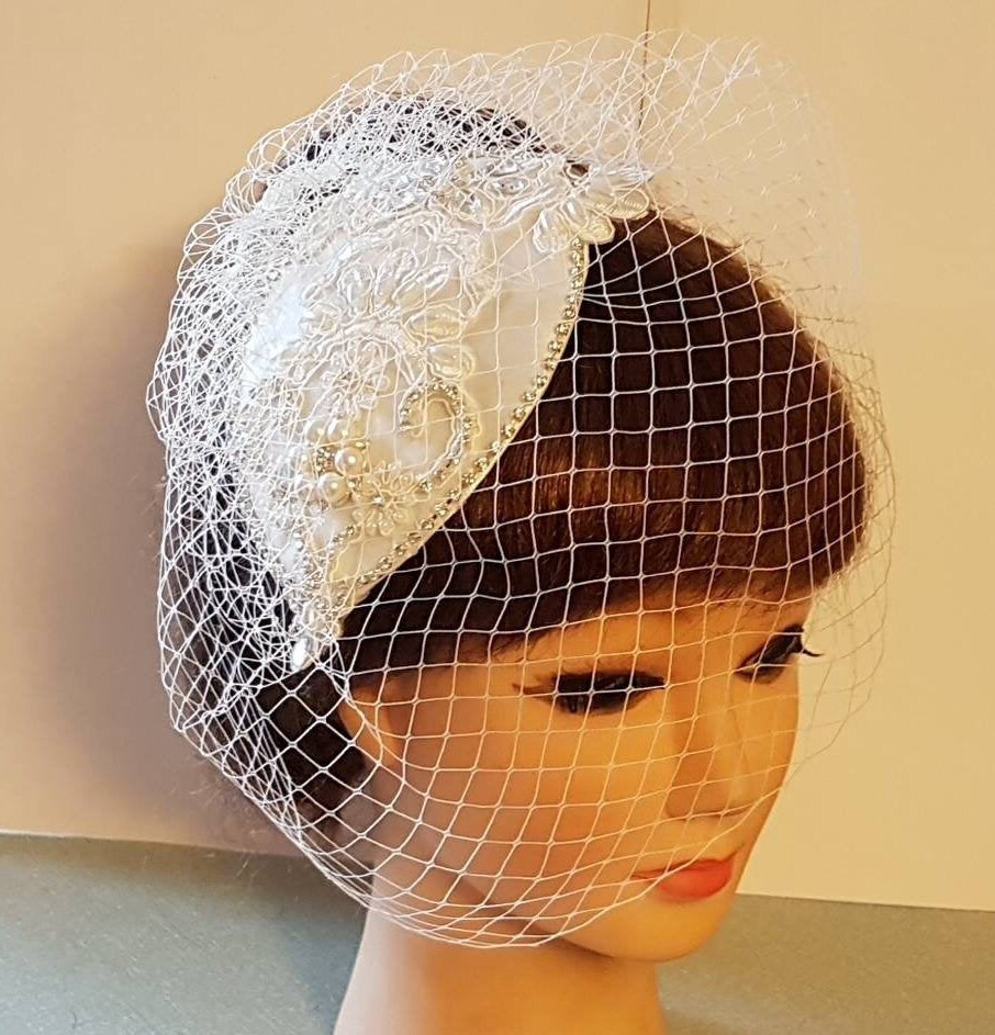 Bridal crystal hat & birdcage veil 2Pc bridal accessory | Etsy