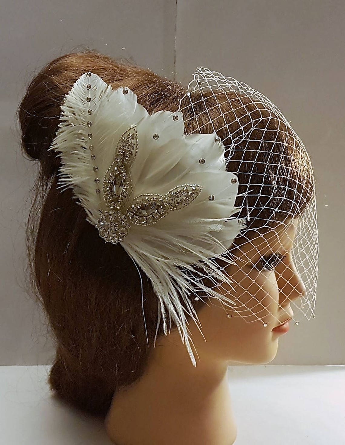Feather Fascinator Birdcage Veil: Bridal Wedding Headpiece - Etsy UK