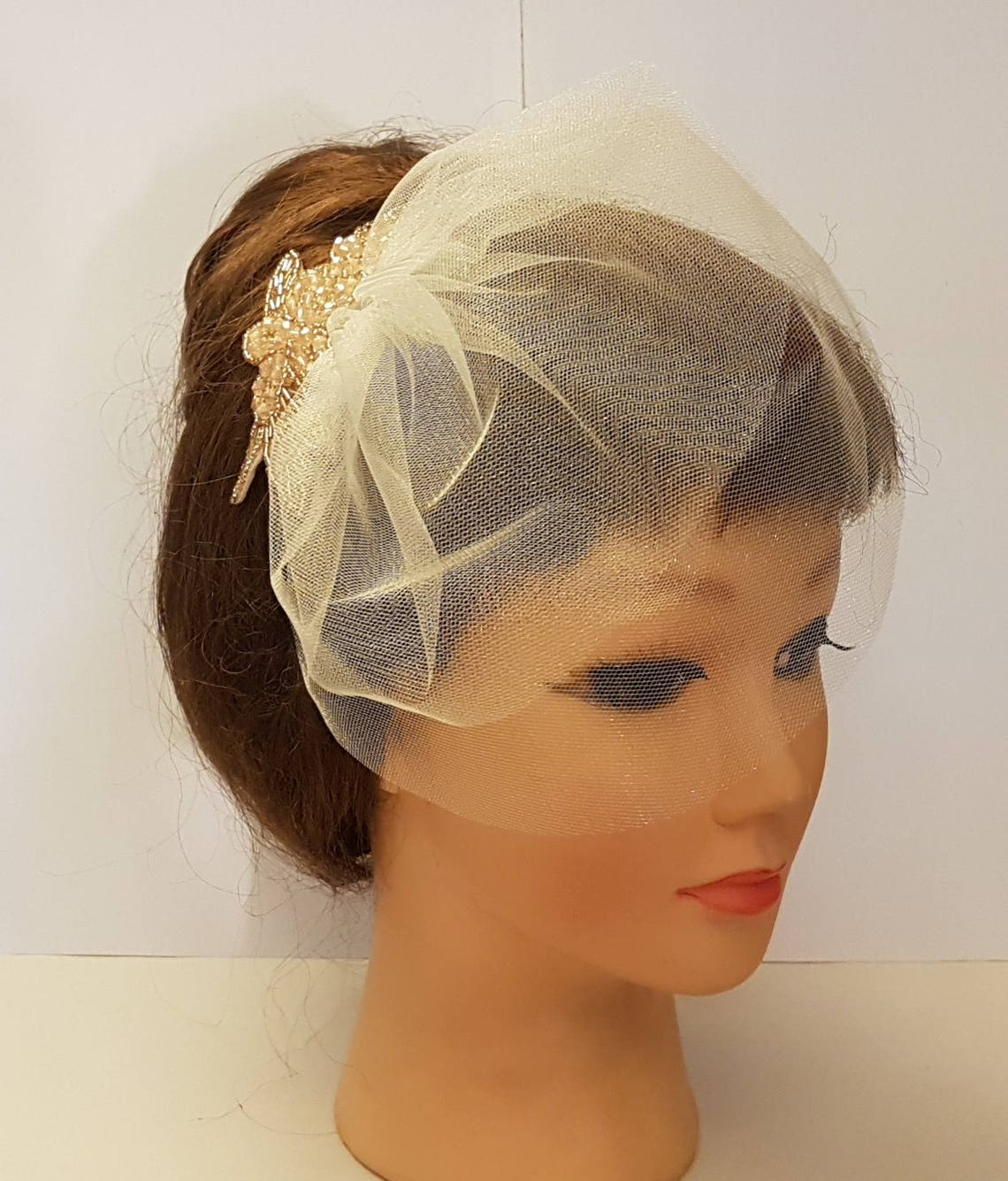 Mini Veil Bridal Headpiece Rose Gold Headband Blusher - Etsy UK