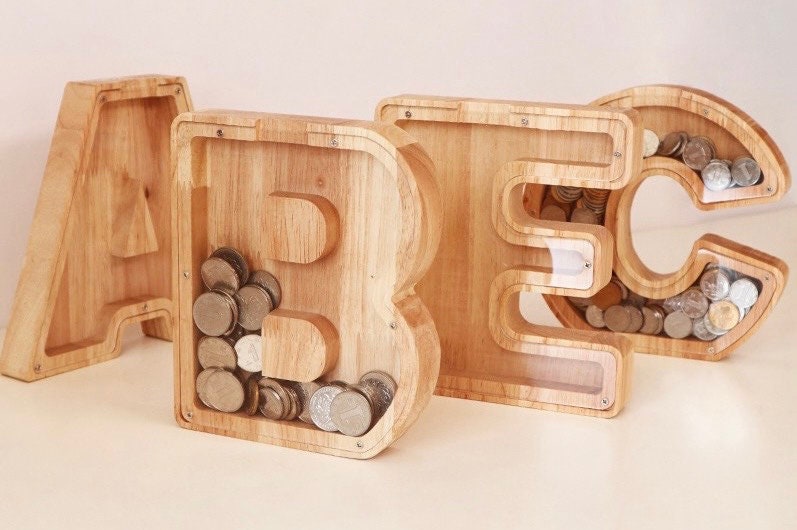 Personalised Wooden Letter Money Box - Etsy Australia