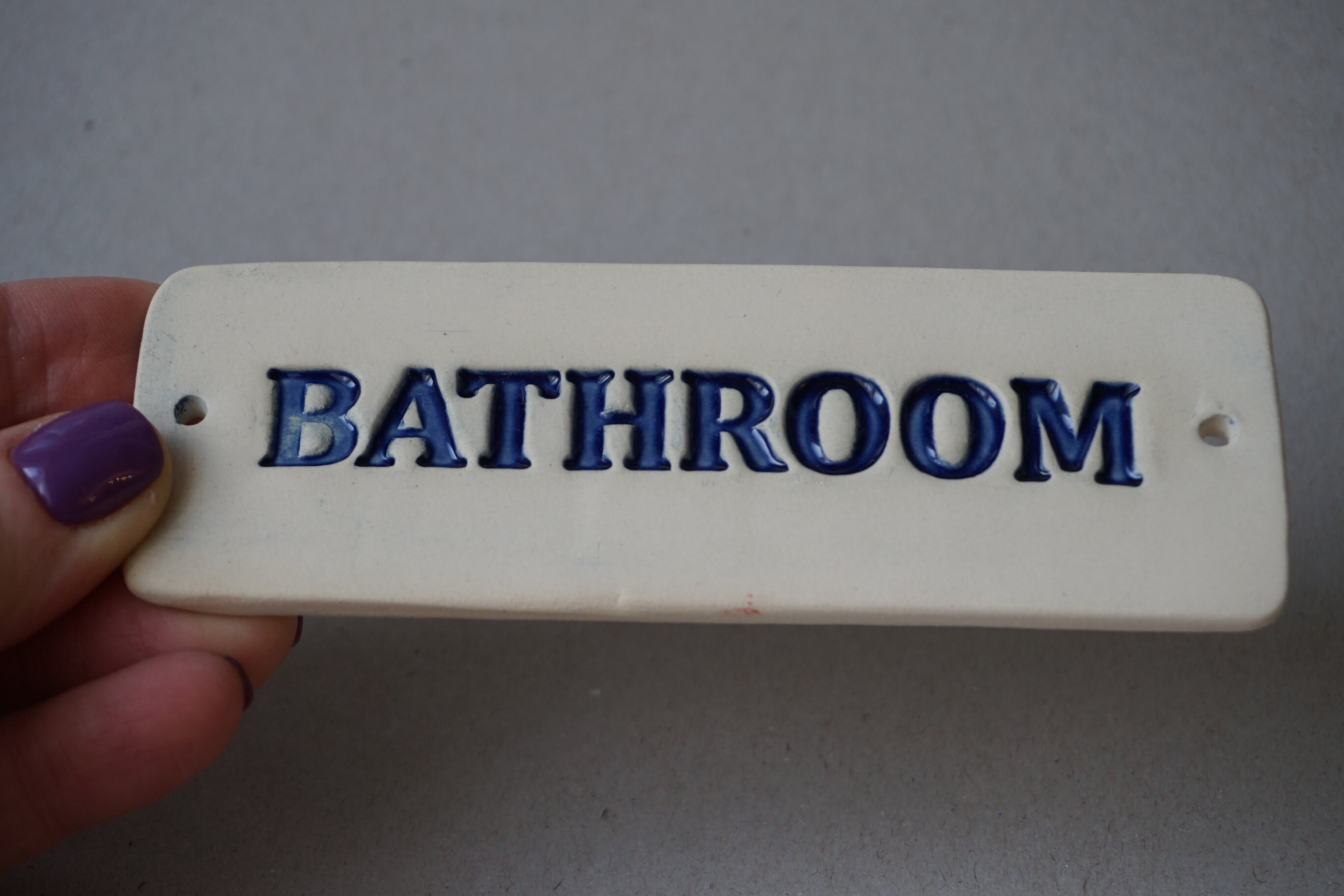 Handmade Ceramic Bathroom Sign: Cobalt Blue Glaze, Door Plaque - Etsy