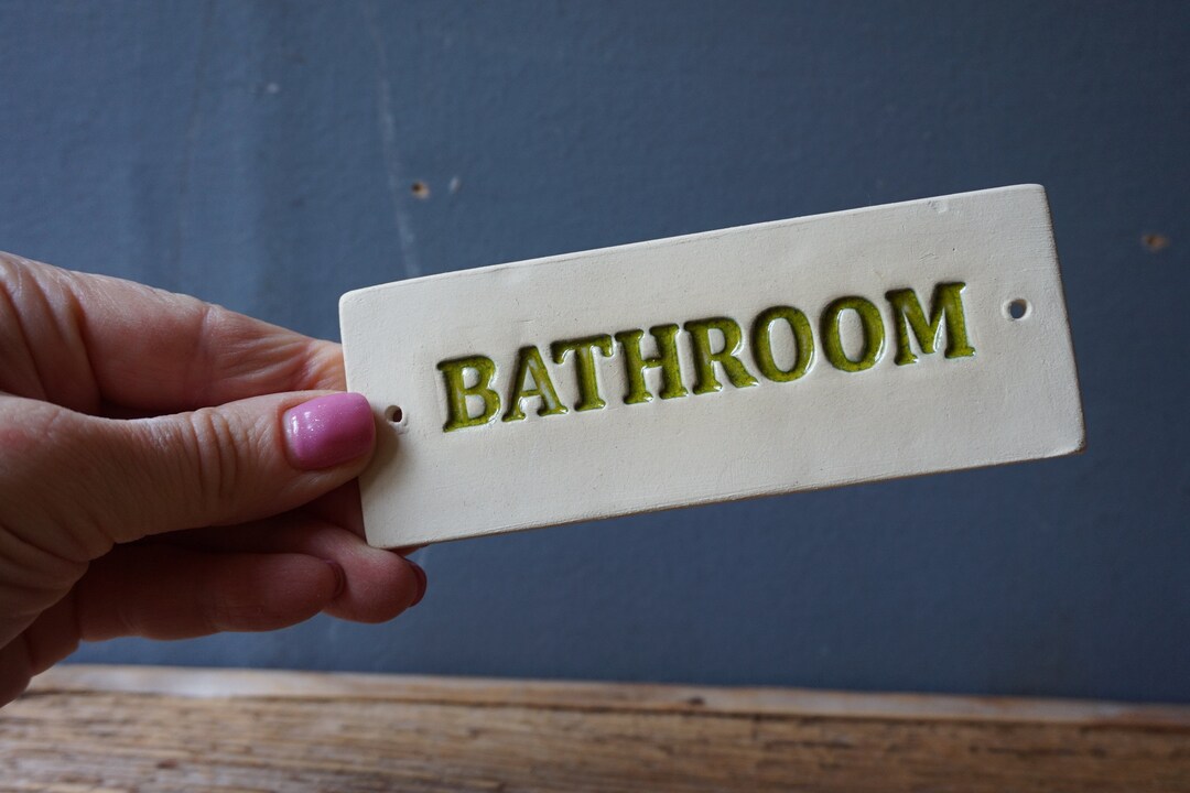 Handmade Ceramic BATHROOM Sign: Green Glazed Door Plaque - Etsy