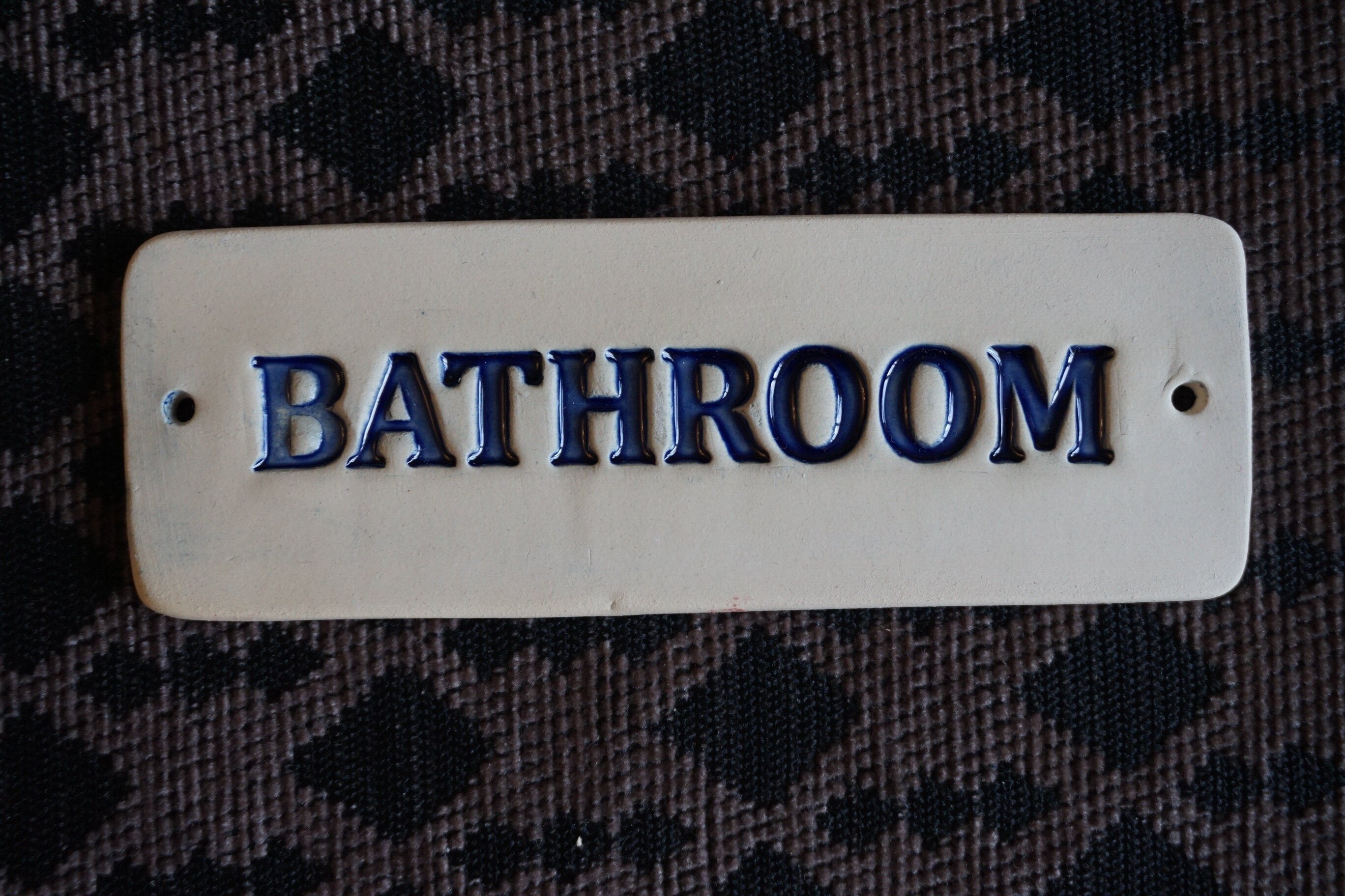 Handmade Ceramic Bathroom Sign: Cobalt Blue Glaze, Door Plaque - Etsy
