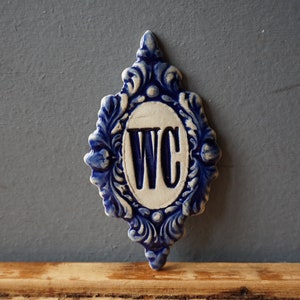 WC Sign / Ceramic Sign / Bathroom Sign / Door Plaque / Cobalt Blue - Etsy