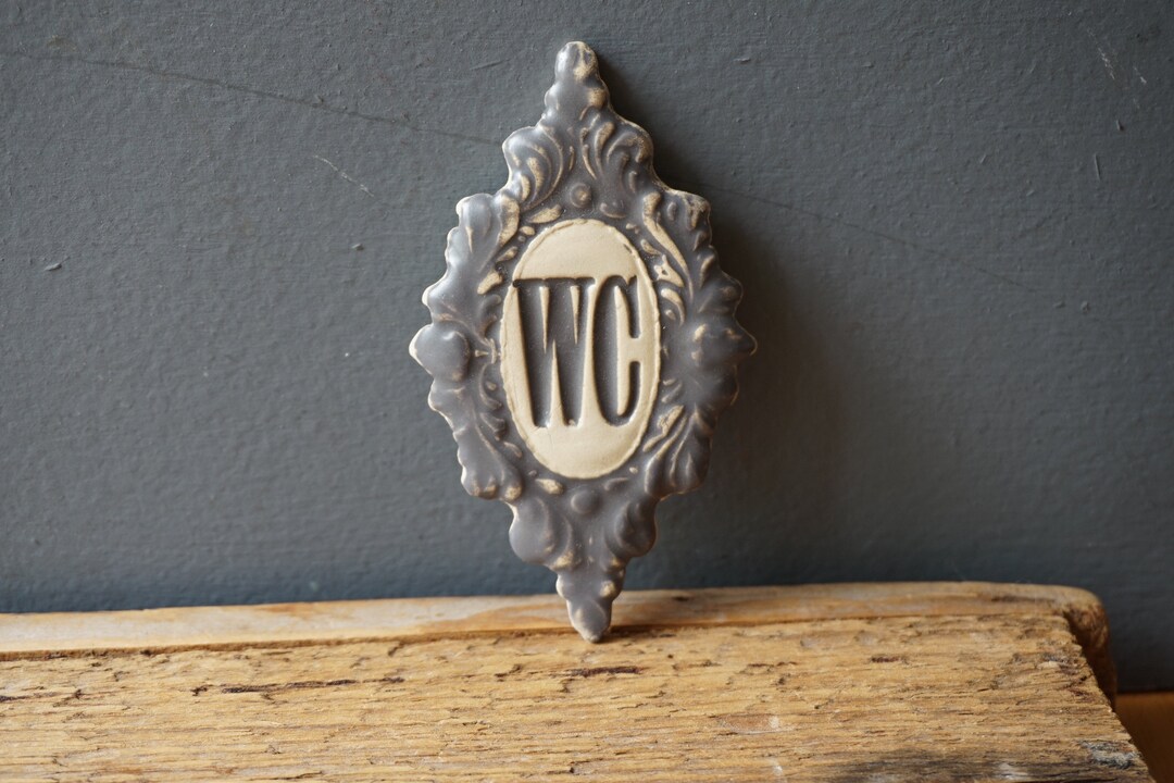 Handmade Ceramic WC Sign: Vintage Look Gray Door Plaque - Etsy
