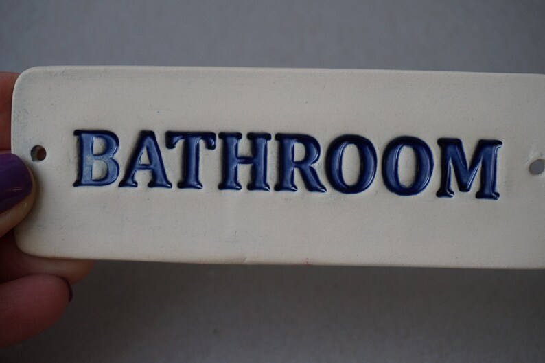 Handmade Ceramic Bathroom Sign: Cobalt Blue Glaze, Door Plaque - Etsy