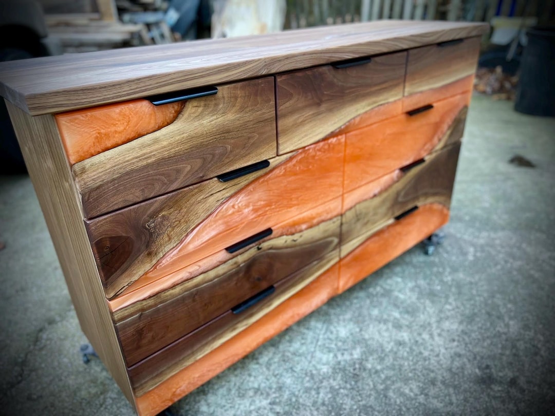 Epoxy Resin River Dresser: Natural Wood Veneer Chest of Drawers - Etsy