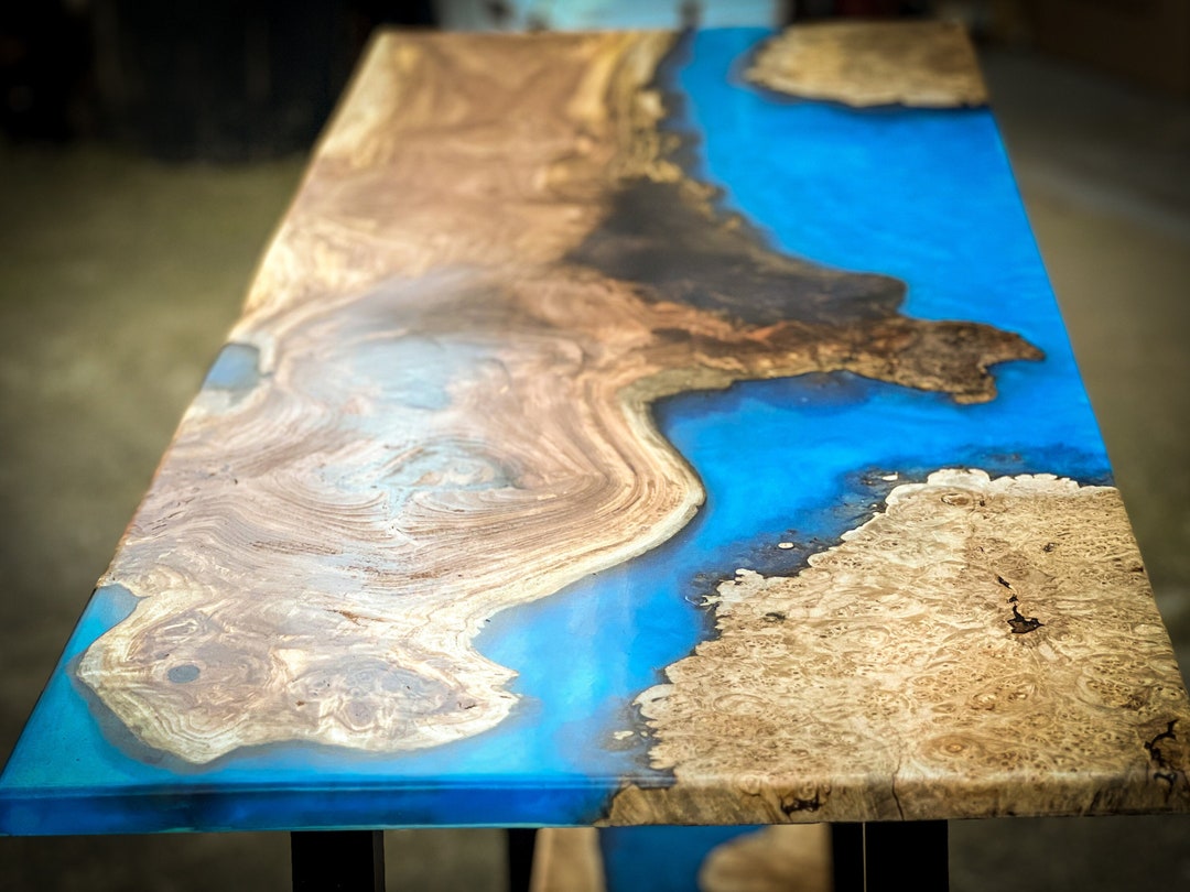 Epoxy Resin Mappa Burl Console Table With Shelf - Etsy