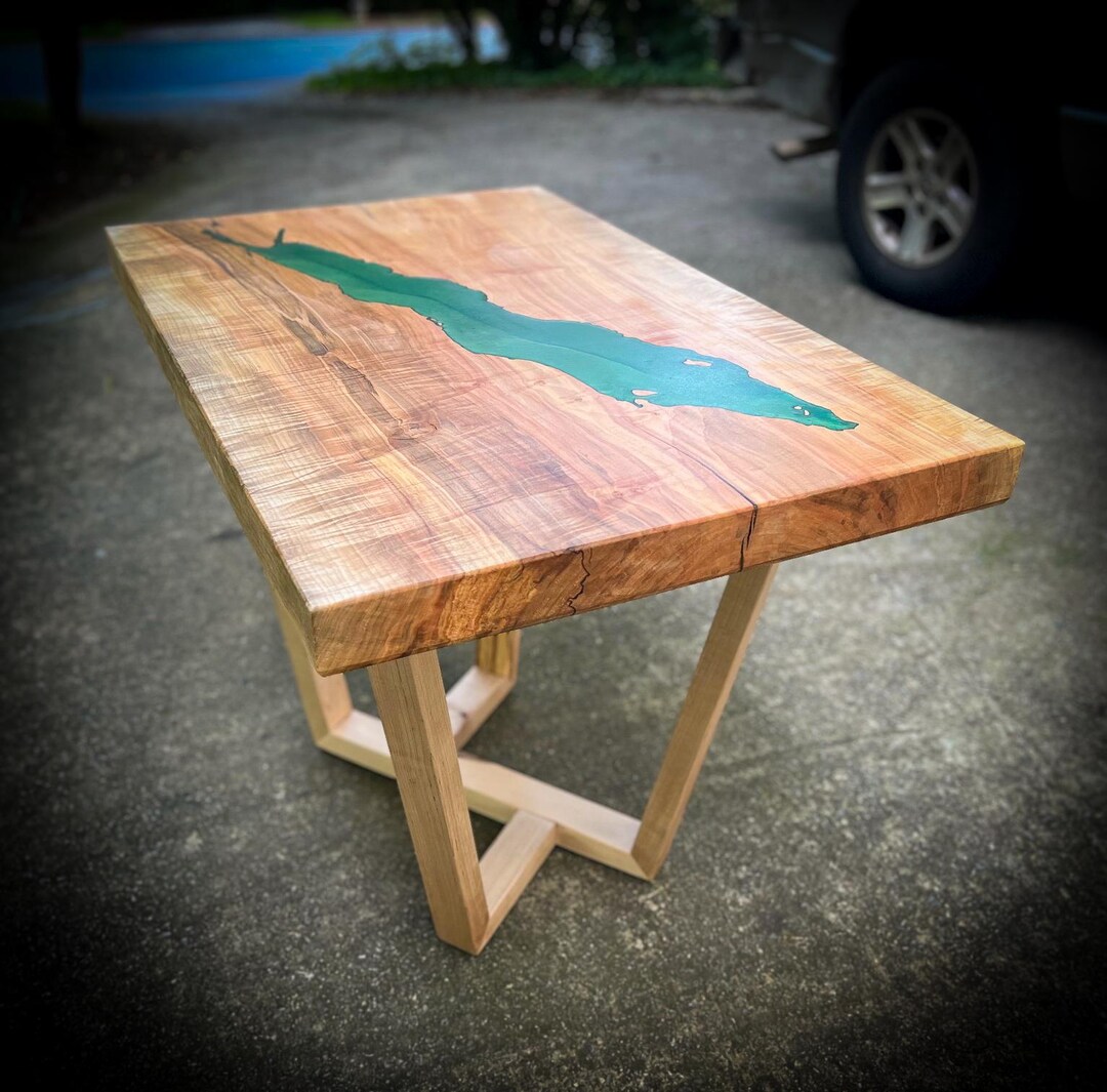 Custom Maple Resin Coffee Table – Engraved Lake Topography – Live Edge ...