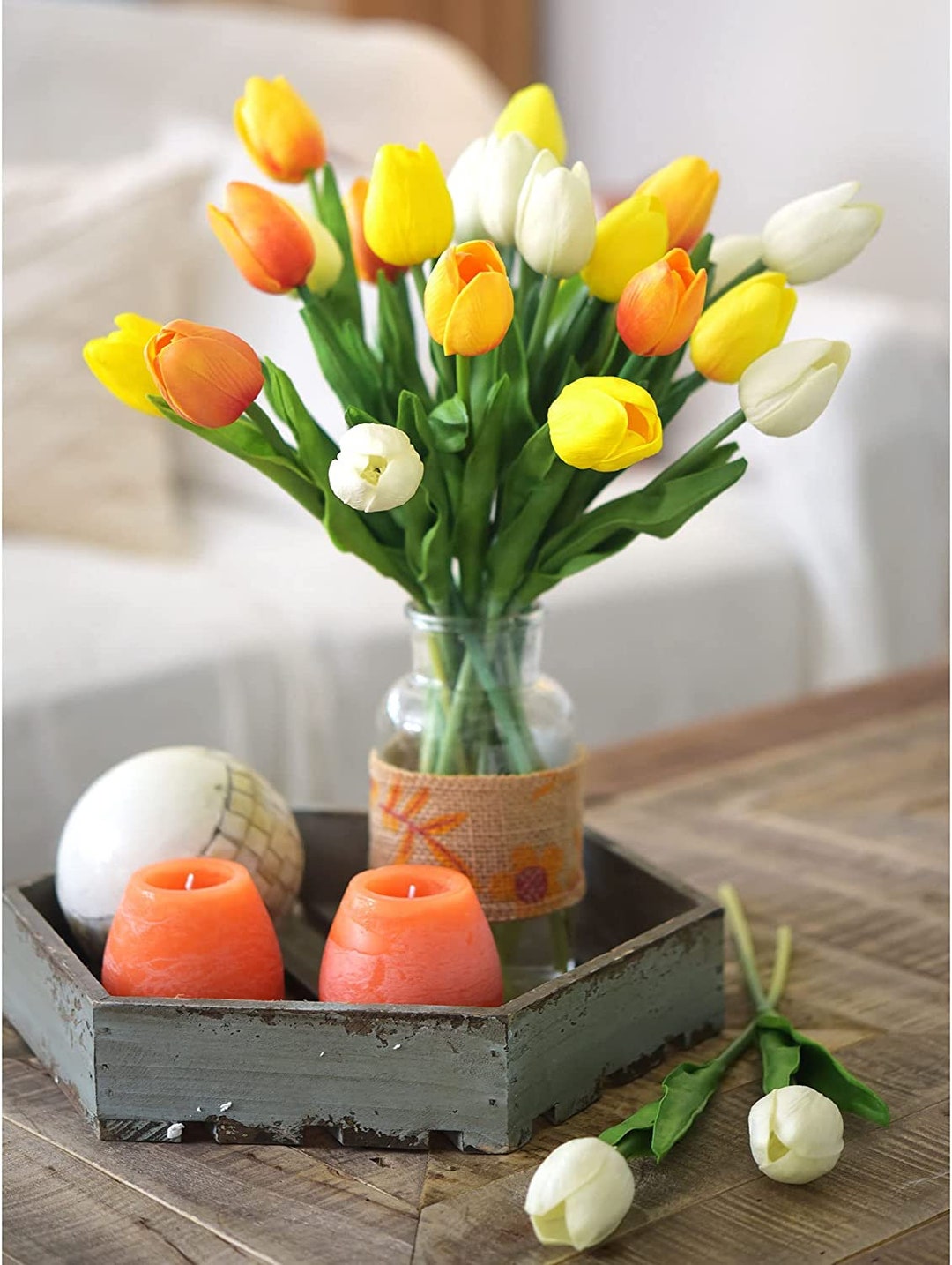 24 PCS Tulips Artificial Flowers Real Touch Tulips Fake Flowers for ...