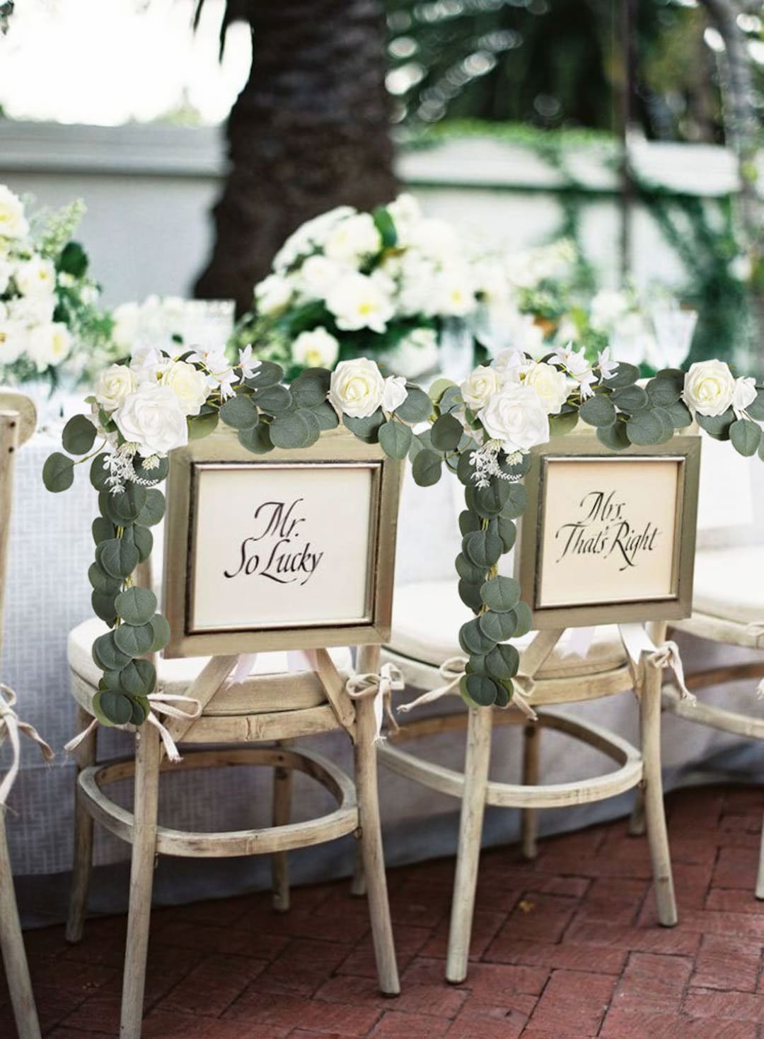 2pcs 19.68in Wedding Chair Decorations for Bride and Groom, Swags ...