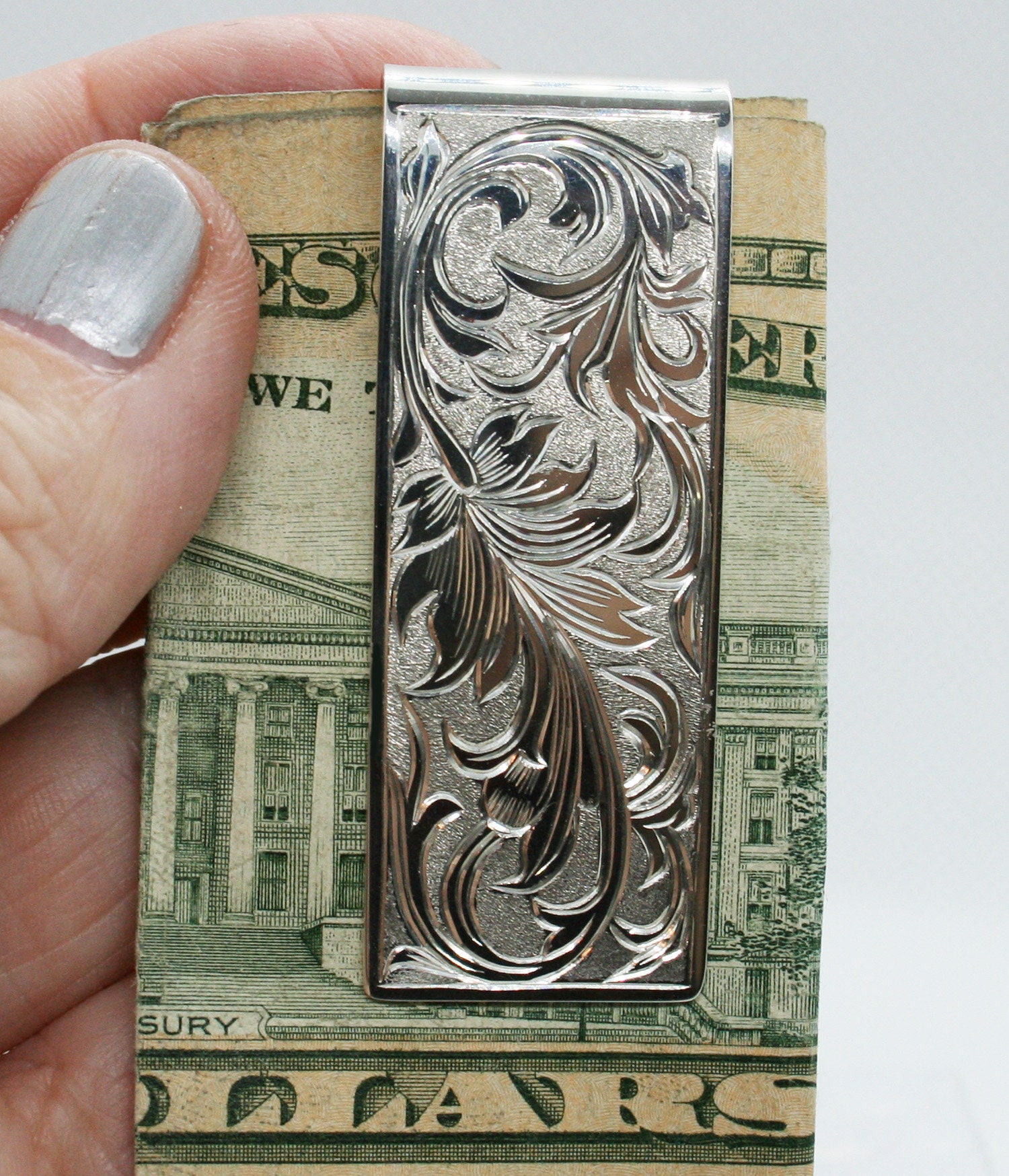 Unisex Hand Engraved Sterling Silver Money Clip or Card Holder or ...
