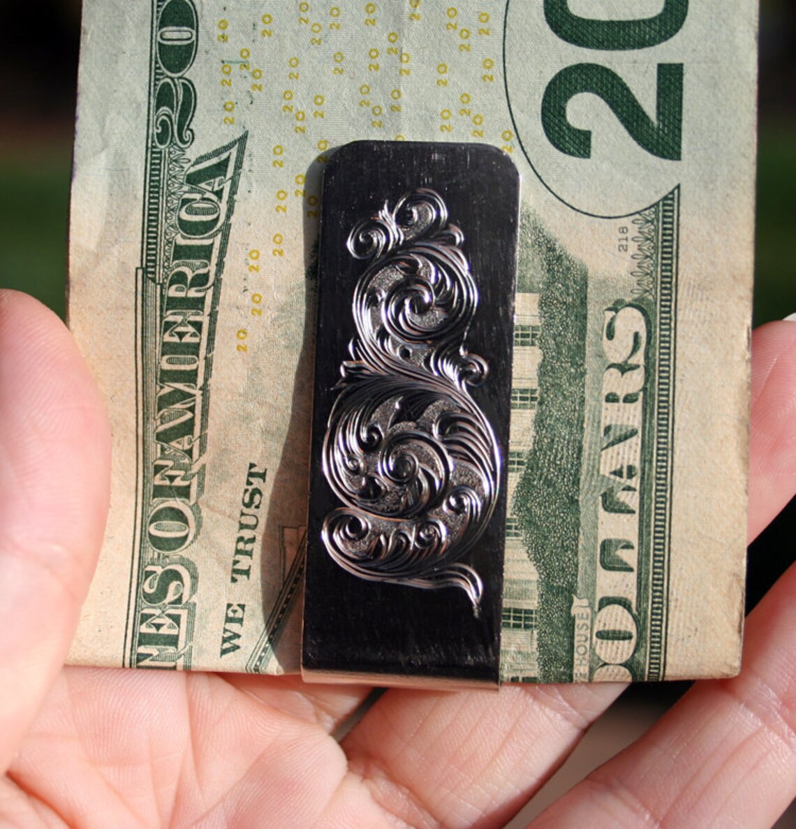 Hand Engraved Nickel Silver Money Clip or Card Holder or Unisex Pendant ...