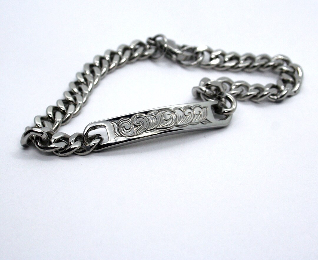Unique Unisex Hand Engraved Stainless Steel ID Bracelet - Etsy