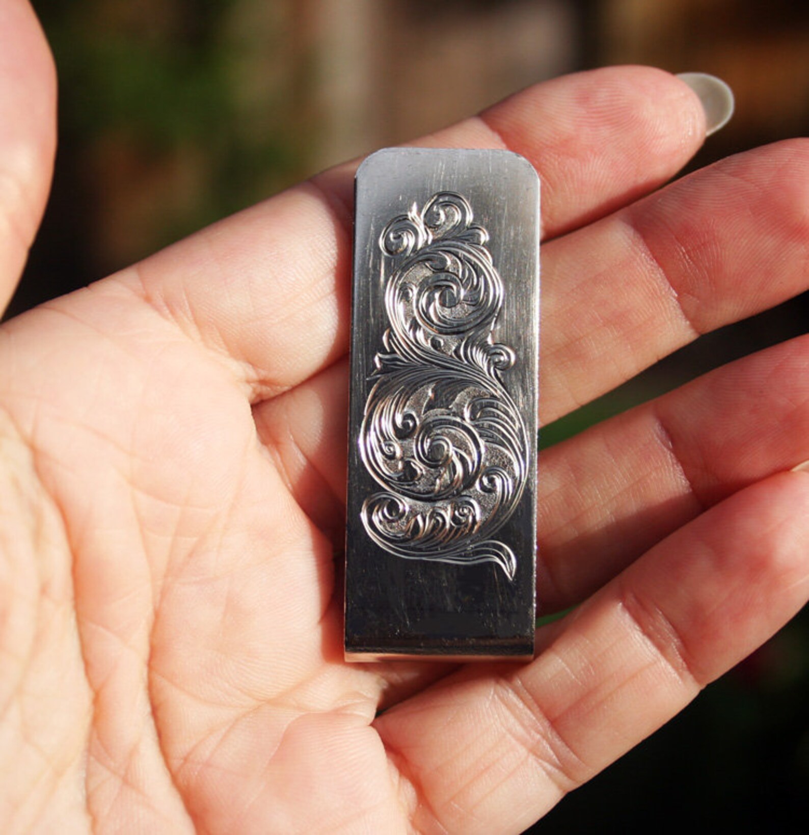 Hand Engraved Nickel Silver Money Clip or Card Holder or Unisex Pendant ...