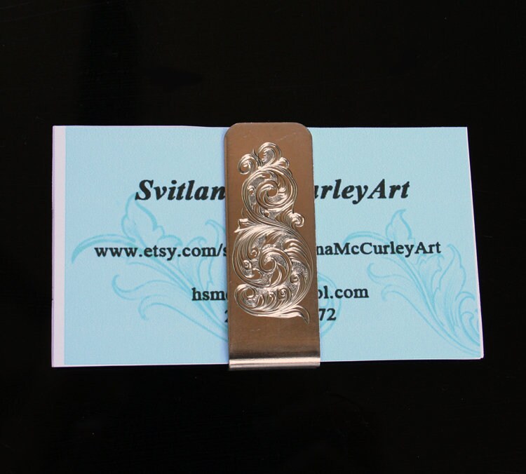 Hand Engraved Nickel Silver Money Clip or Card Holder or Unisex Pendant ...