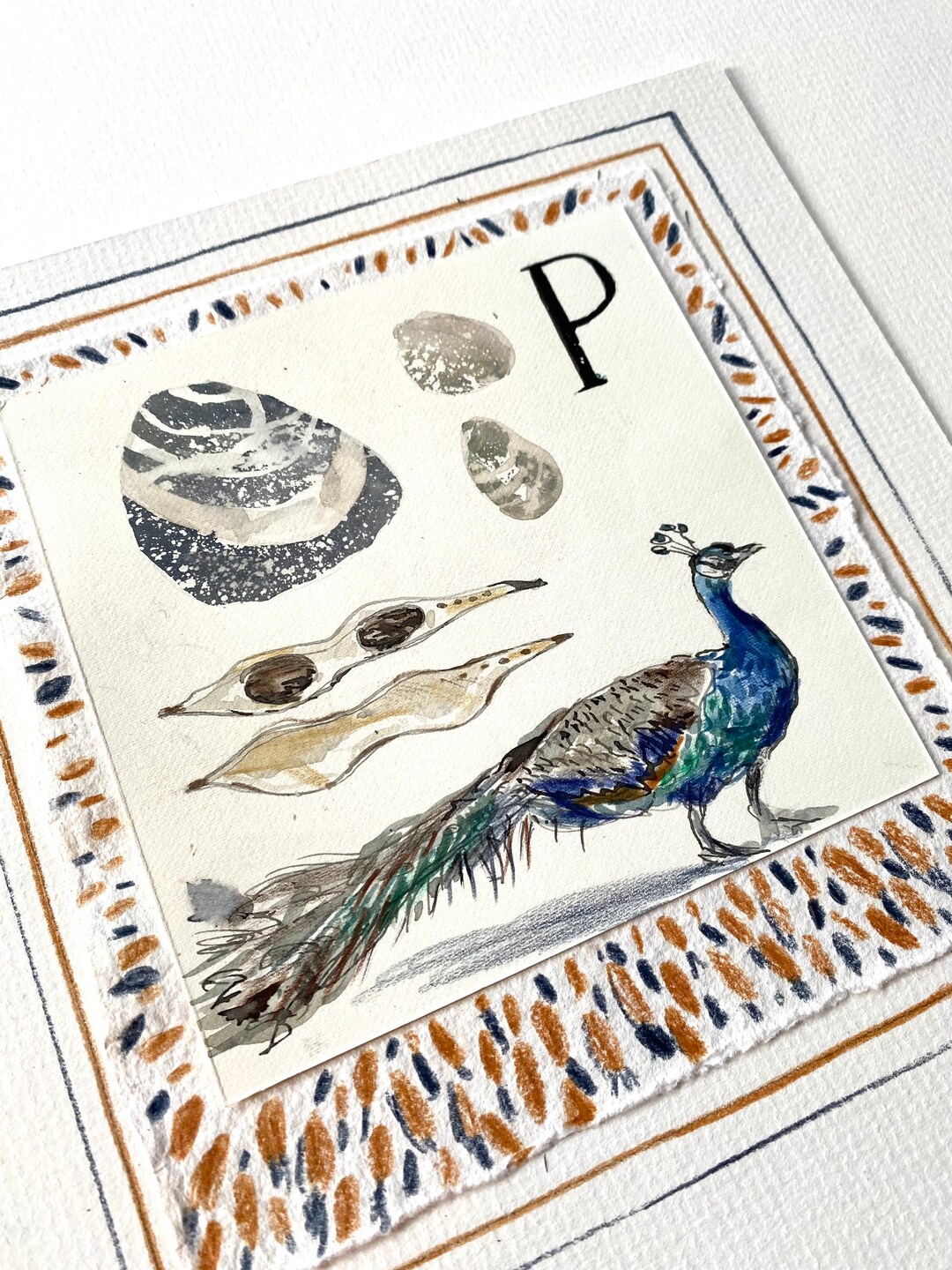 P is for Peacock, Pebble and Pod, Signed Original A-Z Letter ...