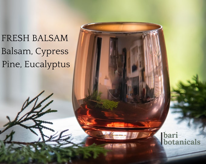 Christmas Tree Scented Organic Soy Wax Candle in Rose Gold Colored Glass Jar With Crackling Wood ...