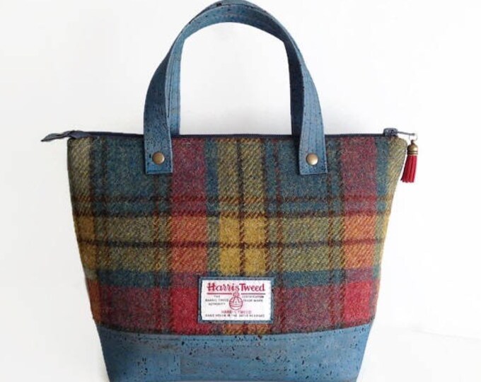 Harris Tweed Bag With Blue Cork Accent Mother's Day Gift - Etsy