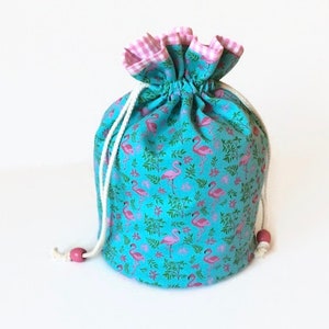 Flamingo Bag, Drawstring Bag With Flat Bottom, Cute Storage Project Bag ...