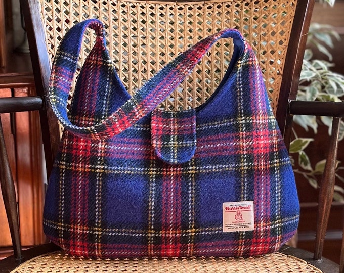 Blue and Red Harris Tweed Bag, Gift for Mom, Scottish Wool Purse ...