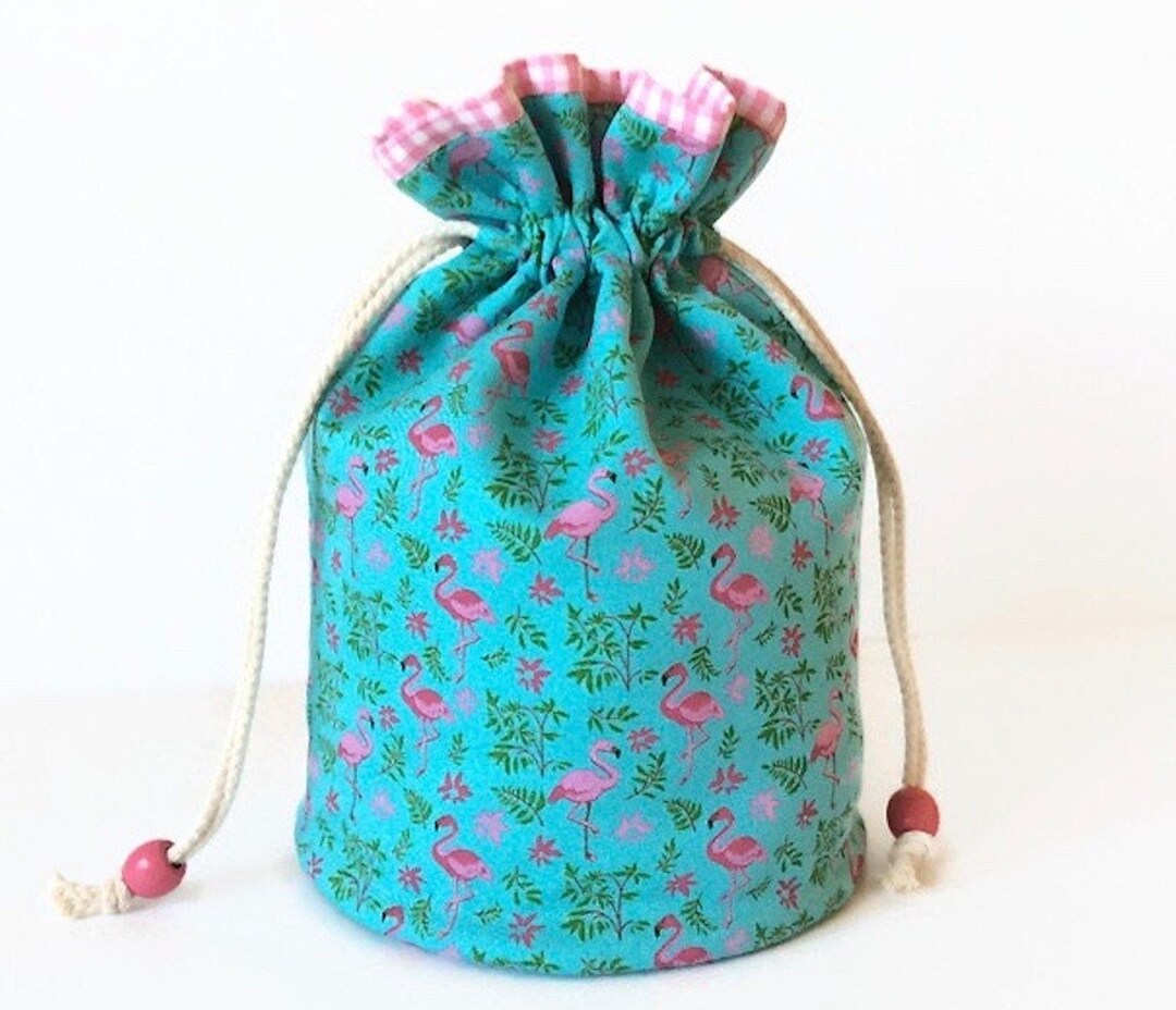 Flamingo Bag, Drawstring Bag With Flat Bottom, Cute Storage Project Bag ...