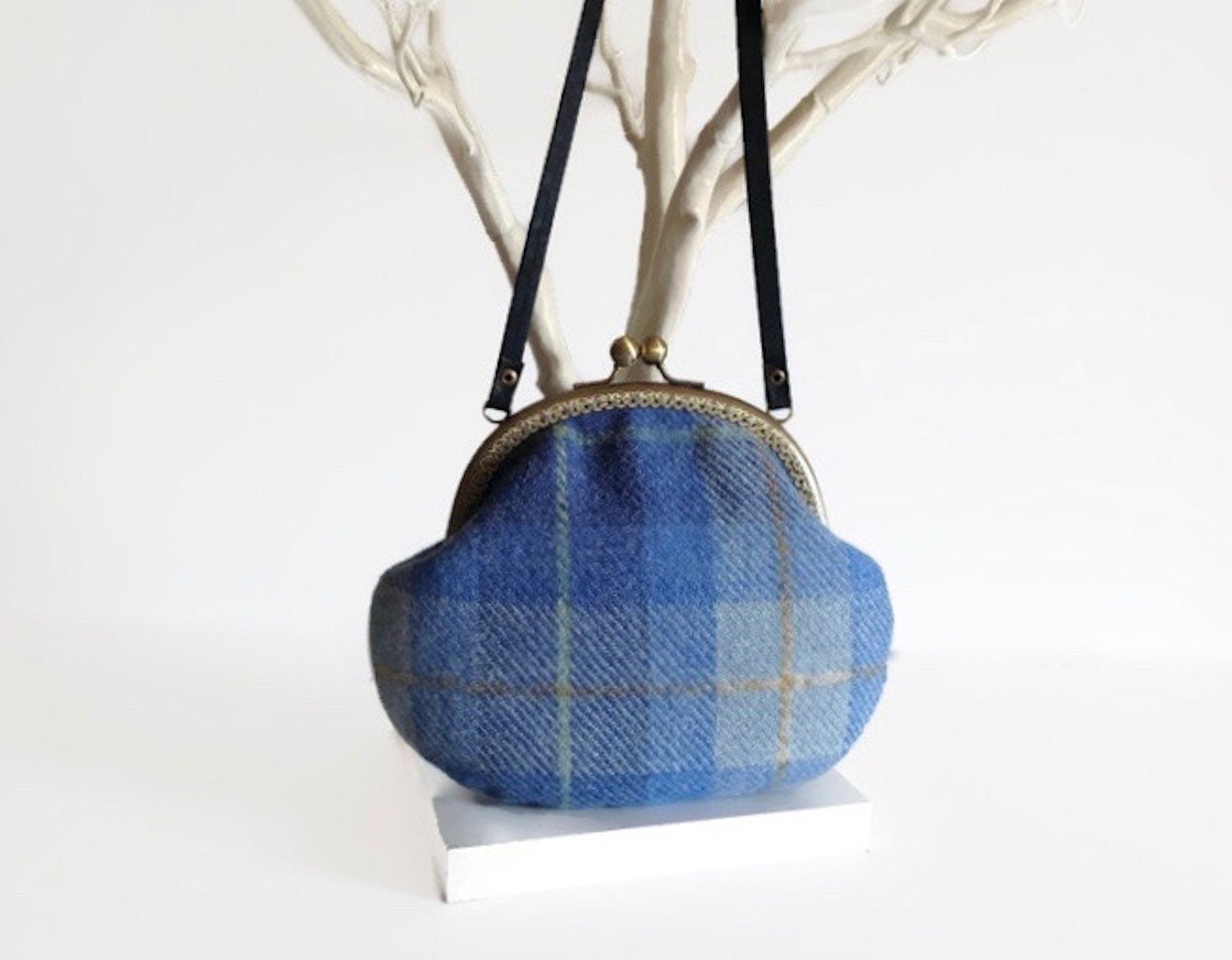 Blue Harris Tweed Crossbody Purse, Blue Tweed Bag With Cork Strap, Gift ...