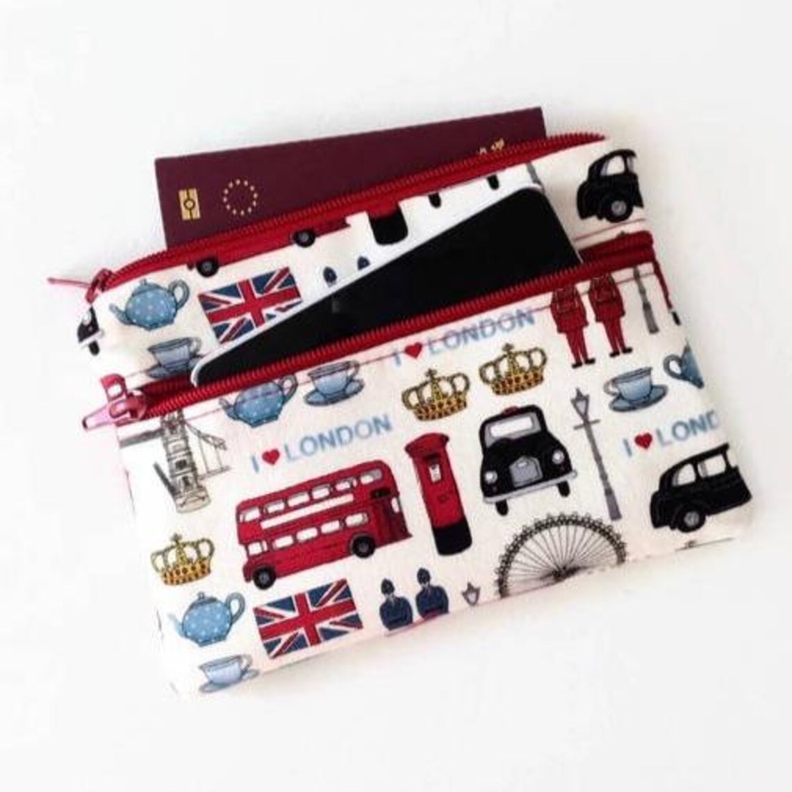 I Love London Double Zip Pouch - Mobile Phone Wallet - Passport Travel ...