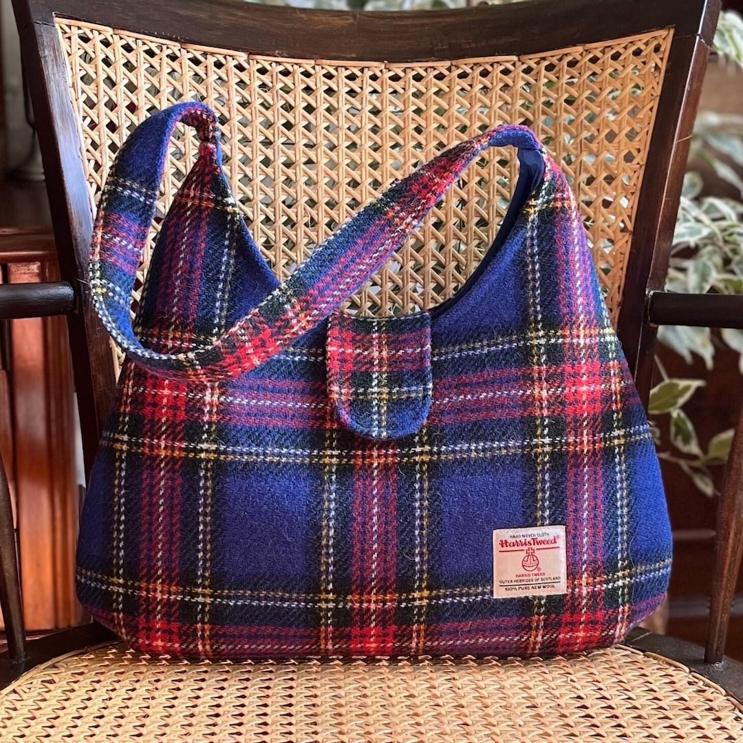 Blue and Red Harris Tweed Bag, Gift for Mom, Scottish Wool Purse ...