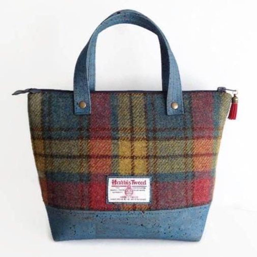 Harris Tweed Bag With Blue Cork Accent, Mother's Day Gift ...