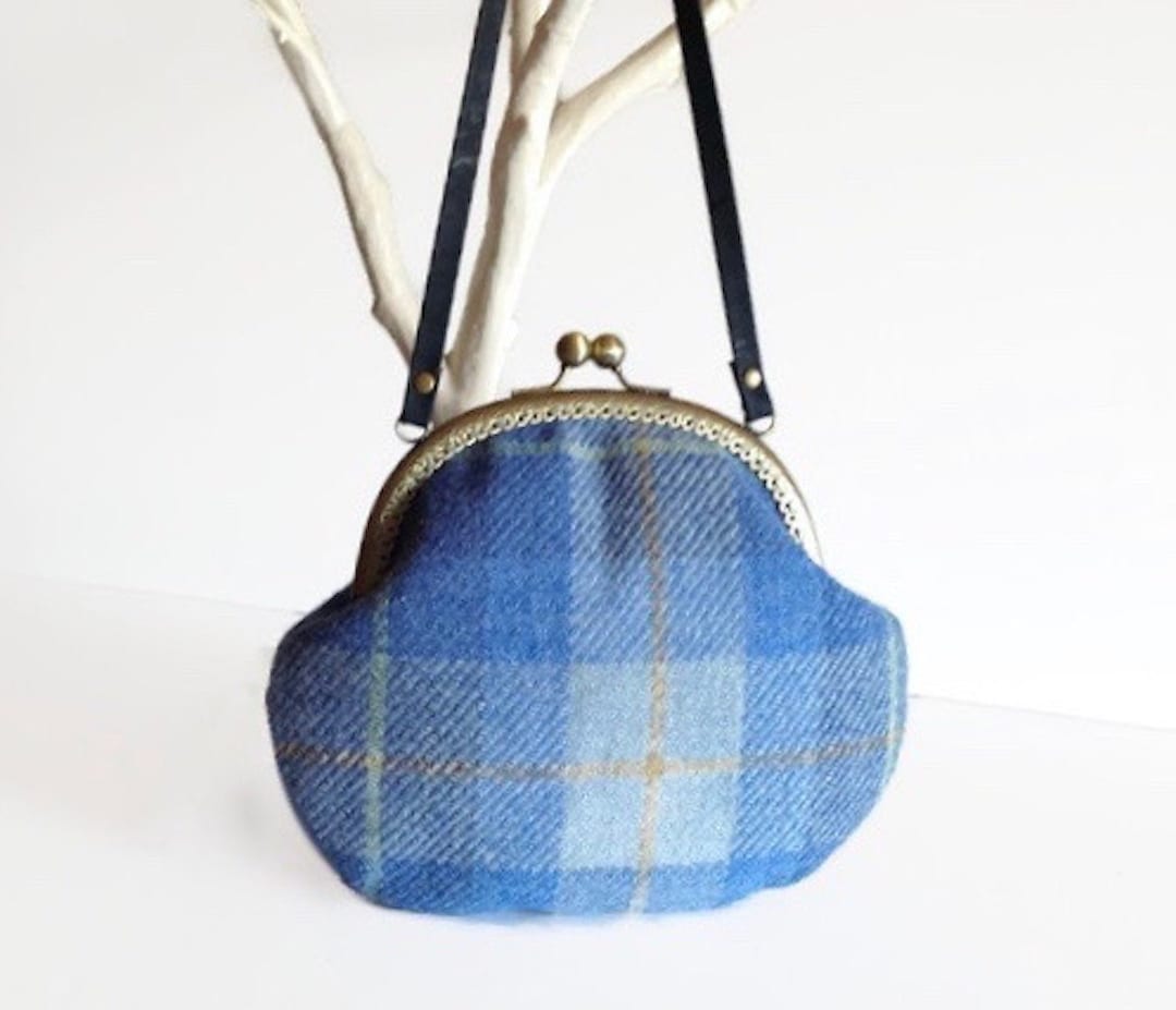 Blue Harris Tweed Crossbody Purse, Blue Tweed Bag With Cork Strap, Gift ...