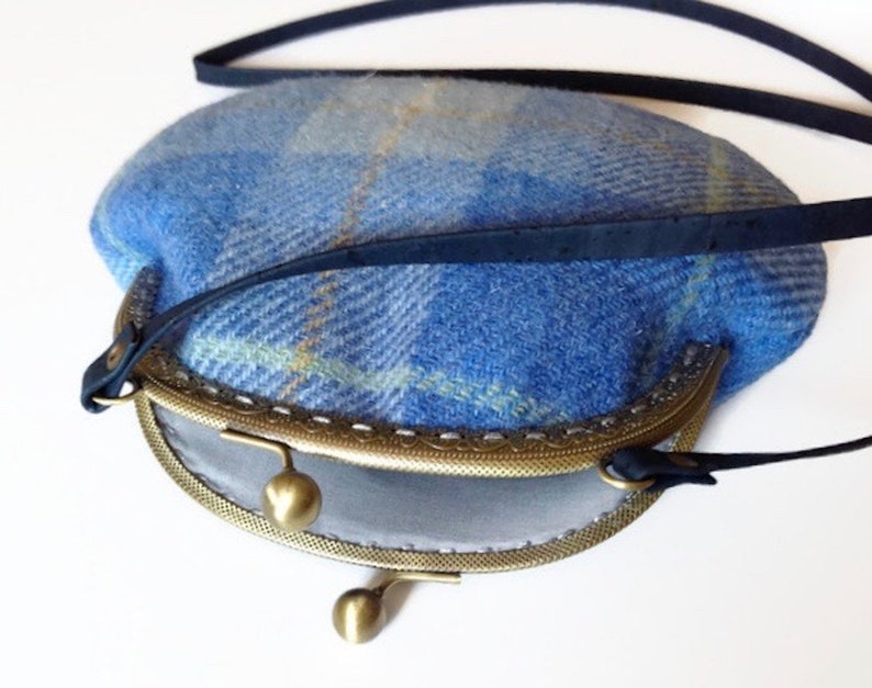 Blue Harris Tweed Crossbody Purse, Blue Tweed Bag With Cork Strap, Gift ...
