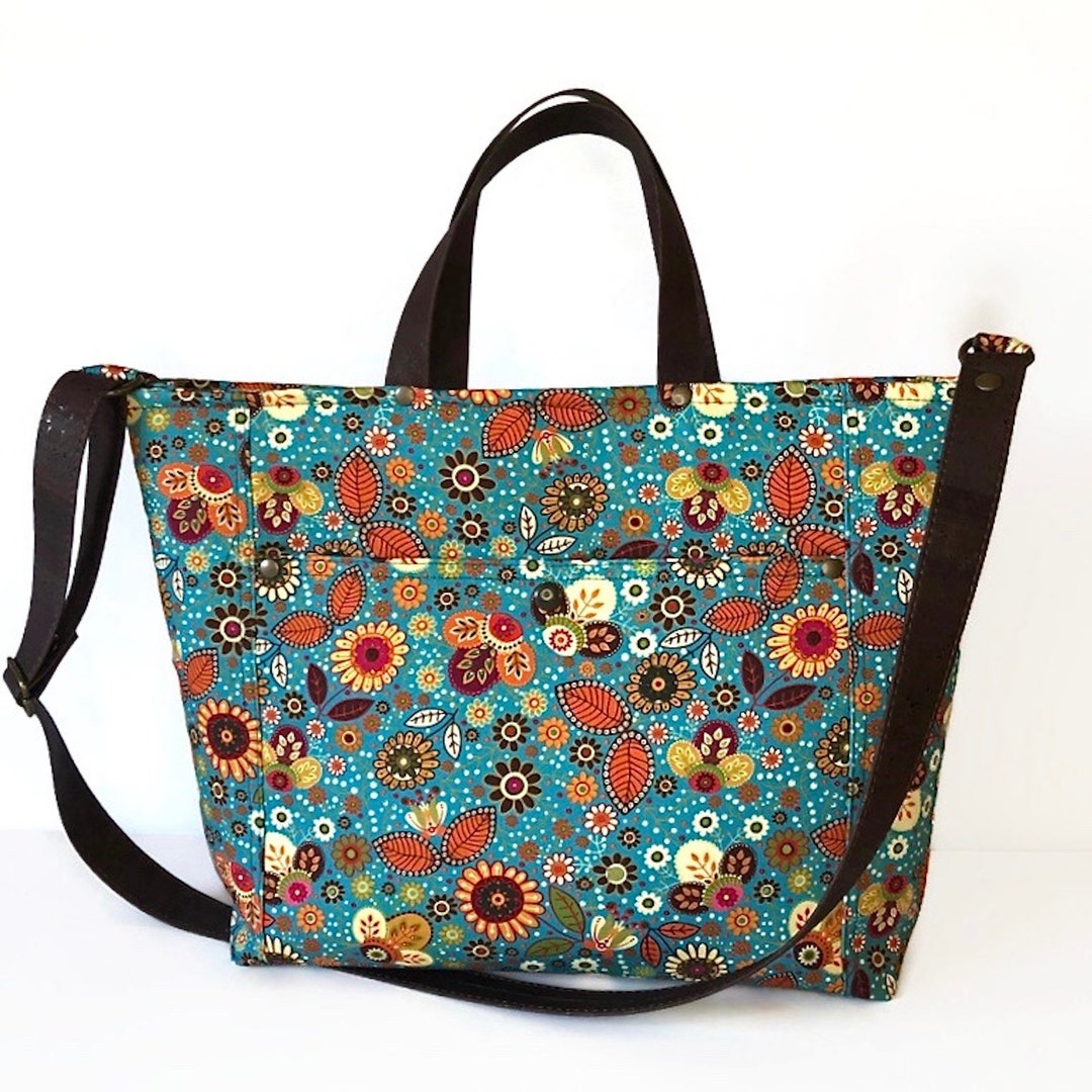Large Floral Print Bag, Zipper Bag With Strap, Autumn Colors, Ready to ...