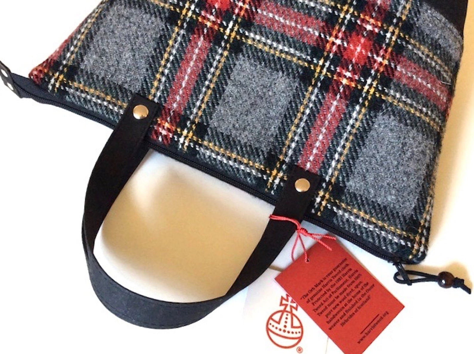 Grey and Red Harris Tweed Bag With Black Cork Accent Scottish | Etsy UK