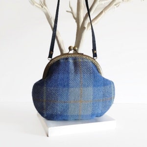 Blue Harris Tweed Crossbody Purse, Blue Tweed Bag With Cork Strap, Gift ...