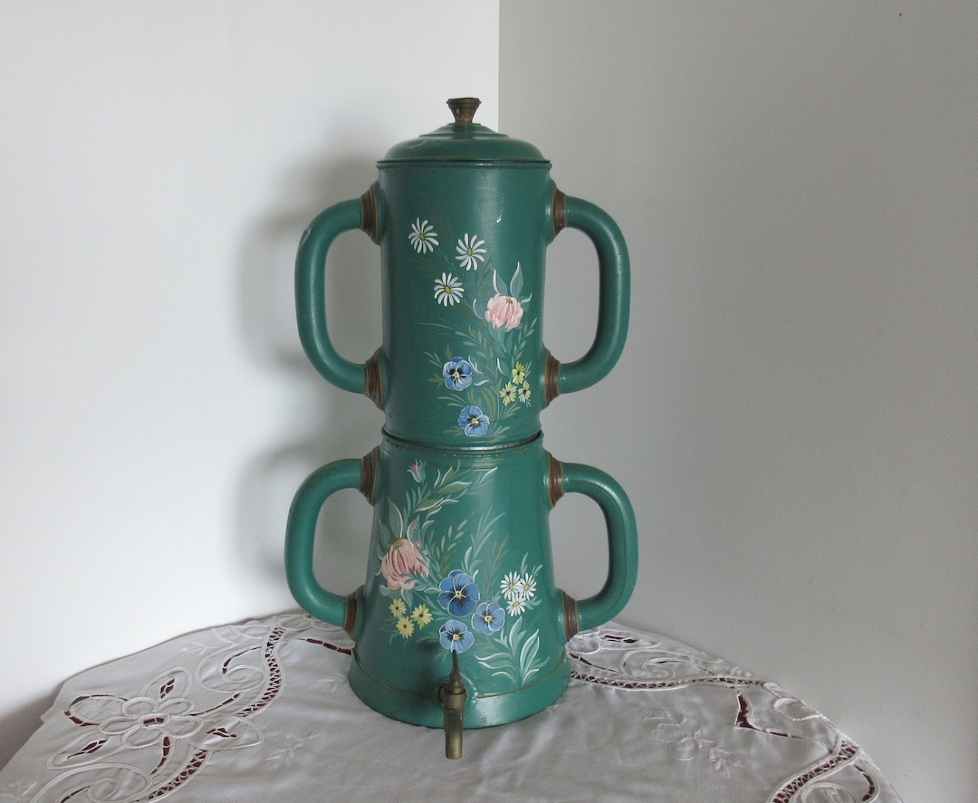 French Coffee Pot Hand Painted , Industrial Perculator, XL 20" French ...