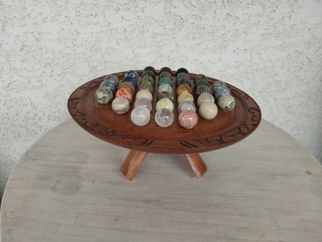 Solitaire Game 14" – 37 Semi-precious Stone Marbles – Hardwood Board ...