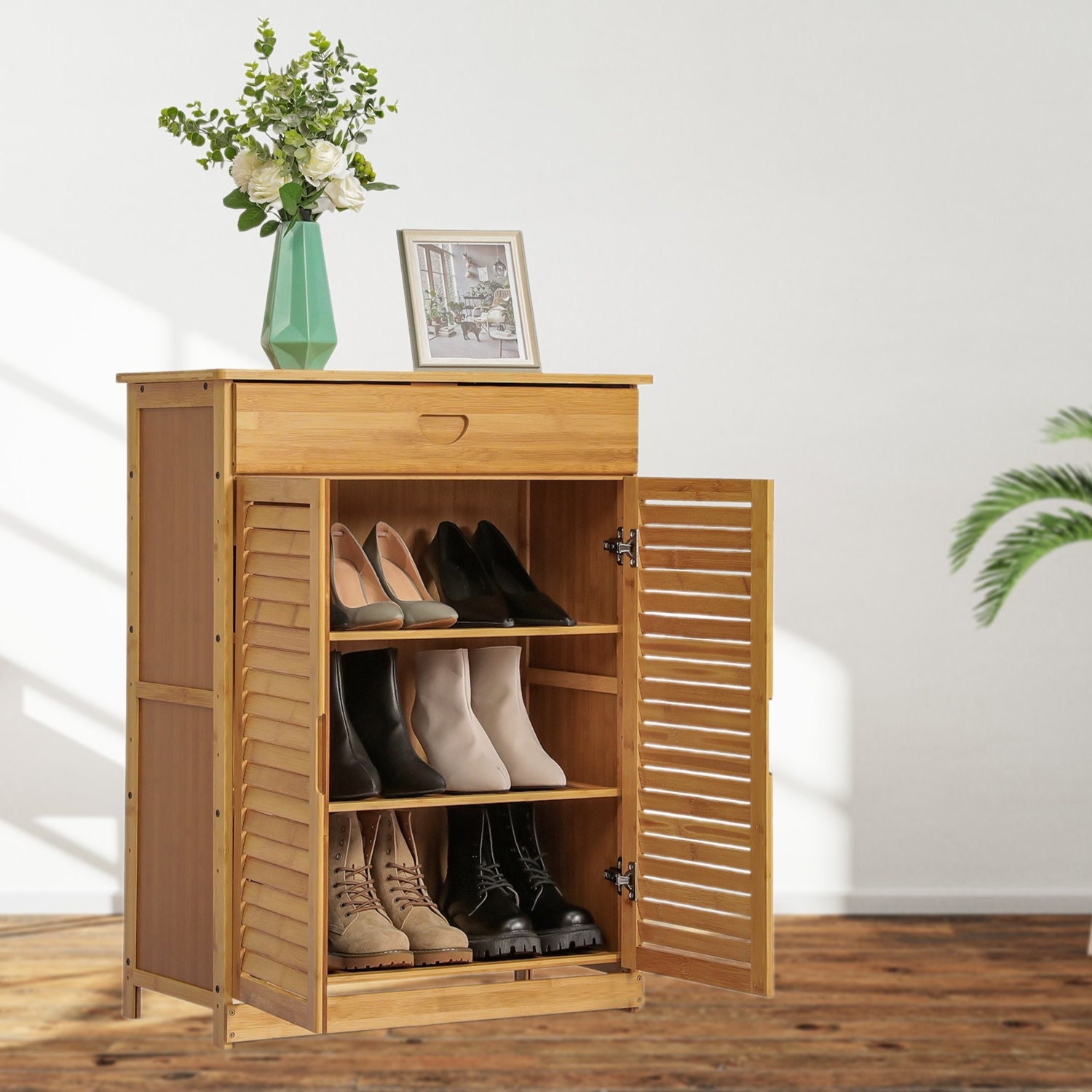 Shoe Cabinet 3-tier With Doors and Drawer - Etsy